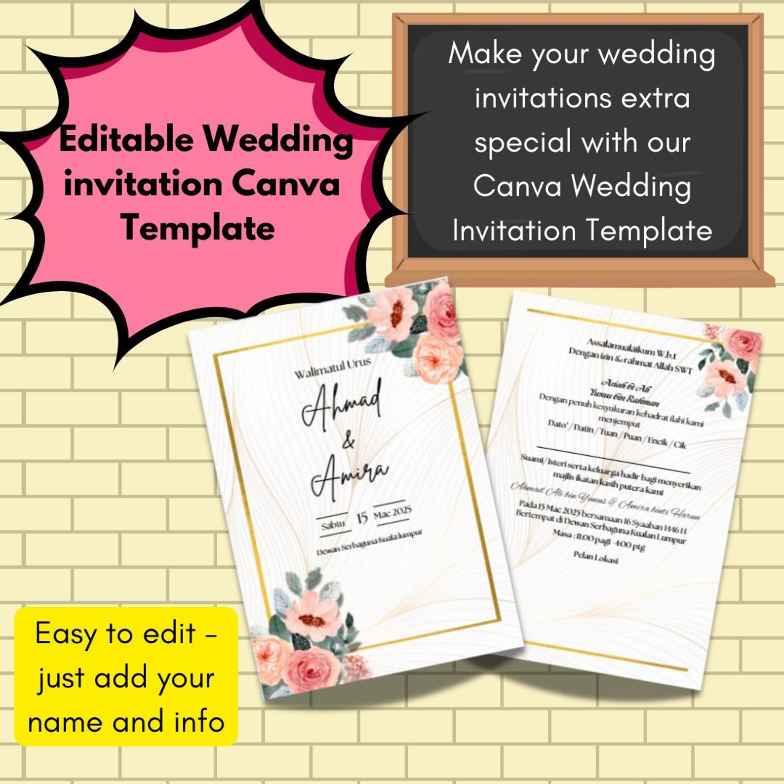 Template Kad Jemputan Kahwin - Etsy