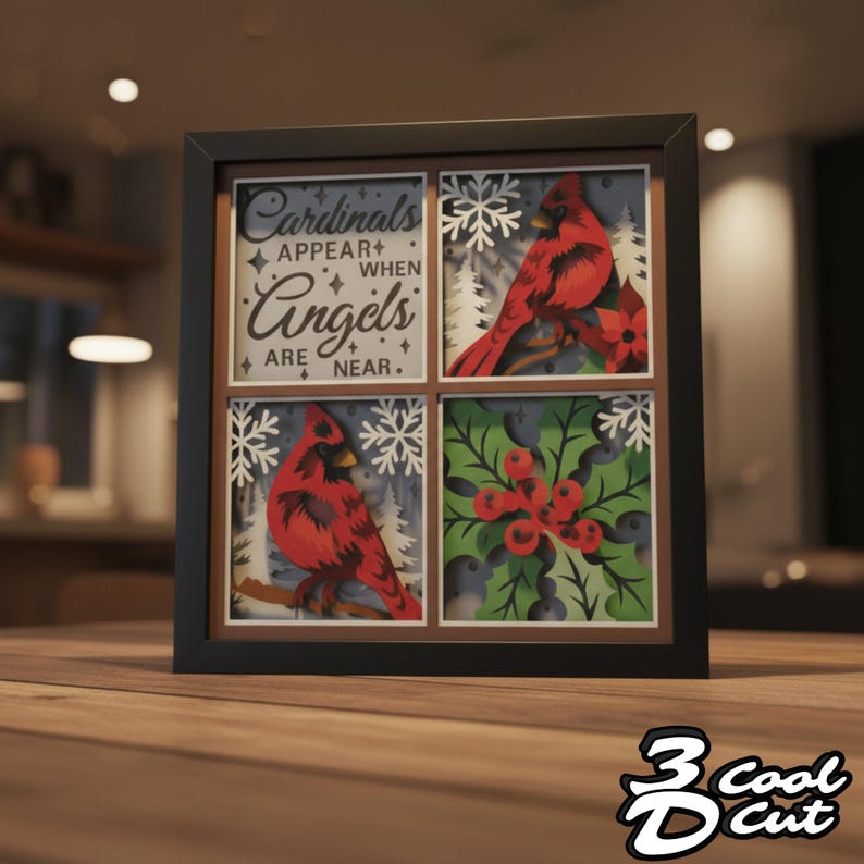 Christmas Cardinal Shadow Box SVG, Winter Cardinals 3D Layered Paper ...