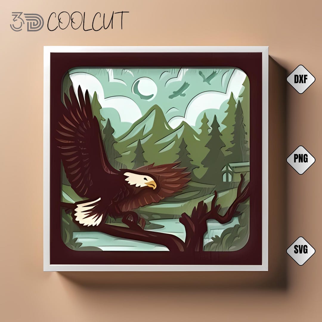 Bald Eagle 3D Shadow Box SVG, Layered Paper Cut, Cricut and Silhouette ...
