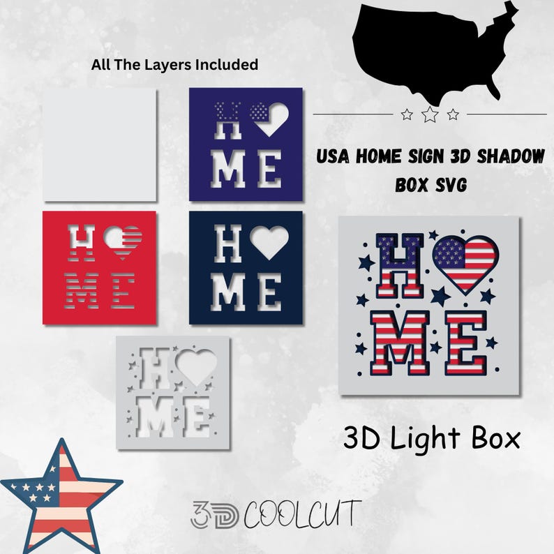 USA Home Sign 3D Shadow Box SVG: Patriotic Paper Cut Template - Etsy