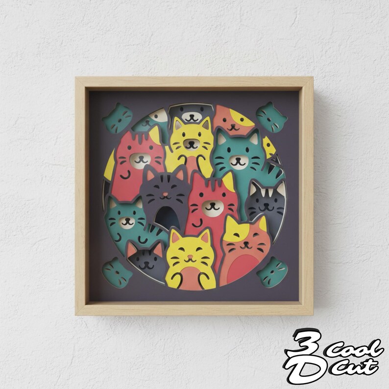 Colorful Cat Shadow Box SVG, 3D Layered Paper Cut Template for Cricut ...
