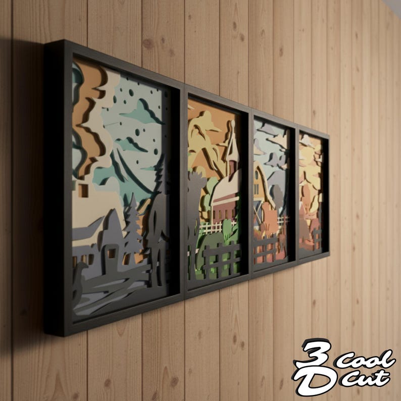 Four Seasons Farm Shadow Box SVG, 3D Layered Papercut Countryside Decor ...