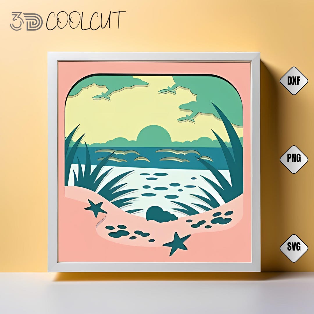 Beach Seashore Shadow Box SVG, 3D Paper Cut, DIY Coastal Decor, Cricut ...