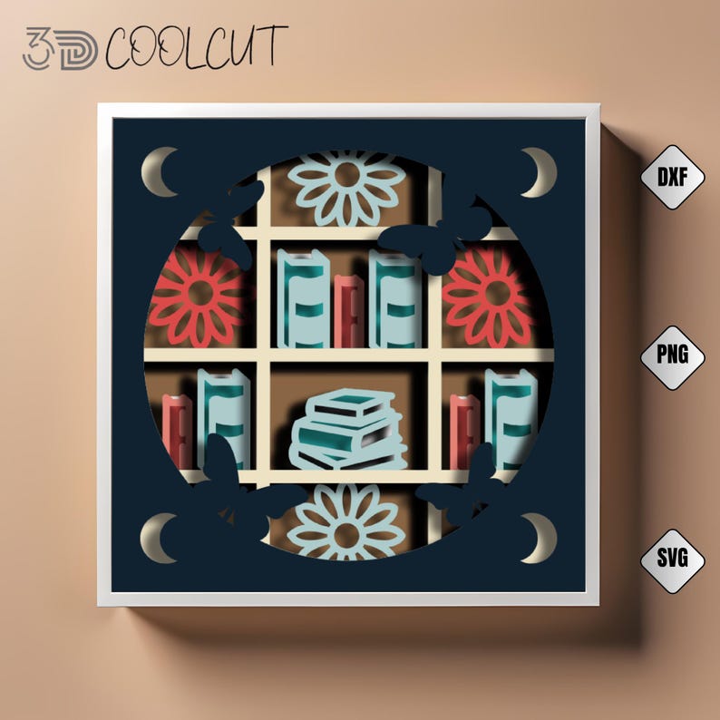 Stacked Books 3D Paper Cutting File: Library Bookshelf SVG (9x9 Inches ...