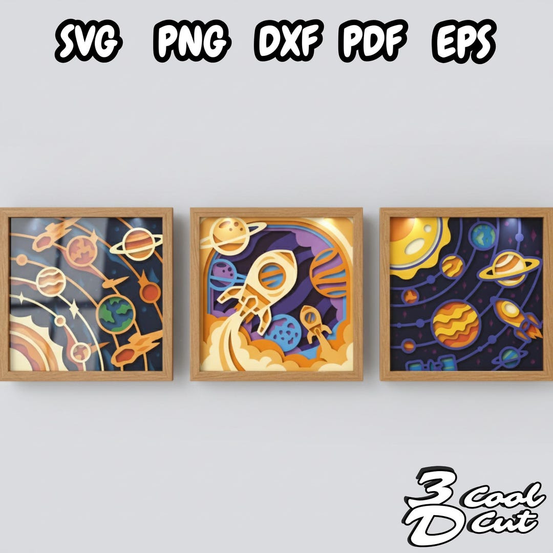 Solar System 3D Shadow Box SVG Bundle, Space Rocket Planet Papercut ...