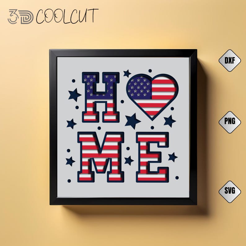 USA Home Sign 3D Shadow Box SVG: Patriotic Paper Cut Template - Etsy