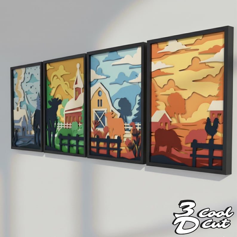 Four Seasons Farm Shadow Box SVG, 3D Layered Papercut Countryside Decor ...