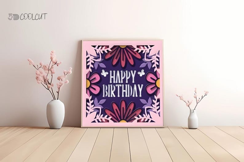 Floral Happy Birthday 3D Shadow Box SVG: Layered Paper Cut File - Etsy
