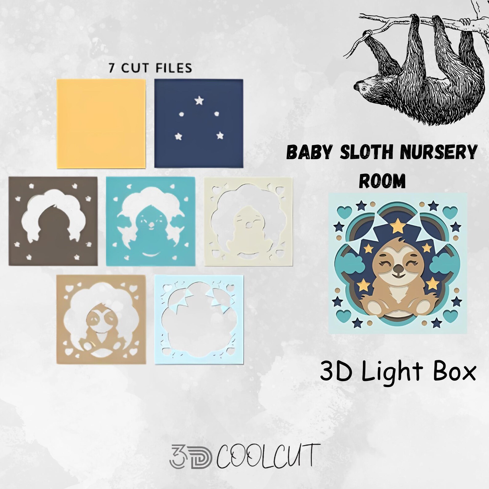 Baby Sloth 3D Shadow Box SVG: Nursery Paper Art (DIY) - Etsy
