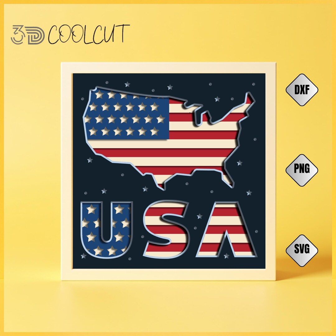 3D USA Map Shadow Box SVG: Patriotic Home Decor DIY Template - Etsy