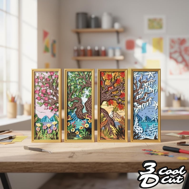 Four Seasons Scenery Shadow Box SVG, 3D Nature Layered Paper Cut ...