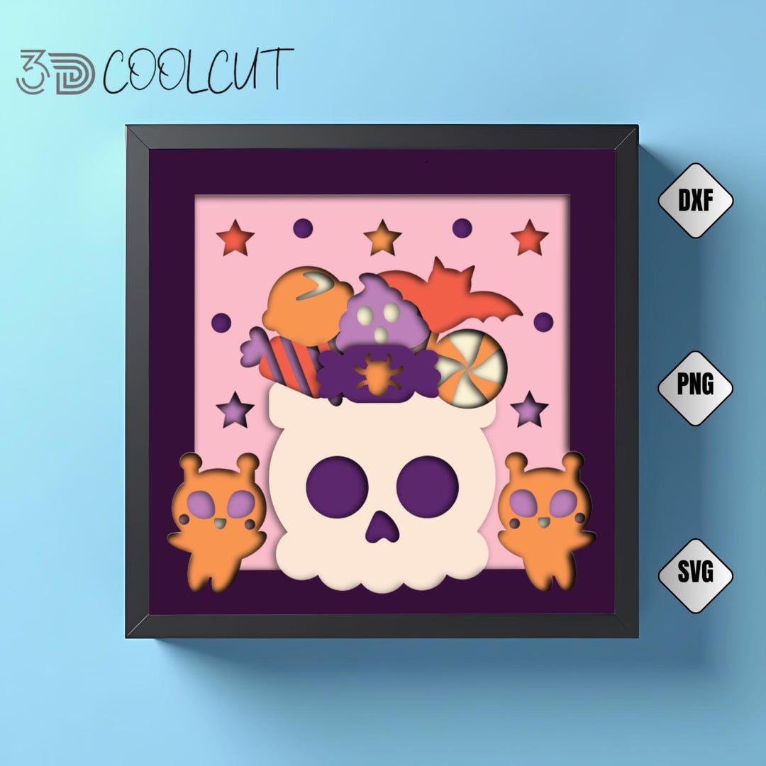 Sweet Skull Candy 3D Shadow Box SVG, Halloween Layered Paper Cut ...