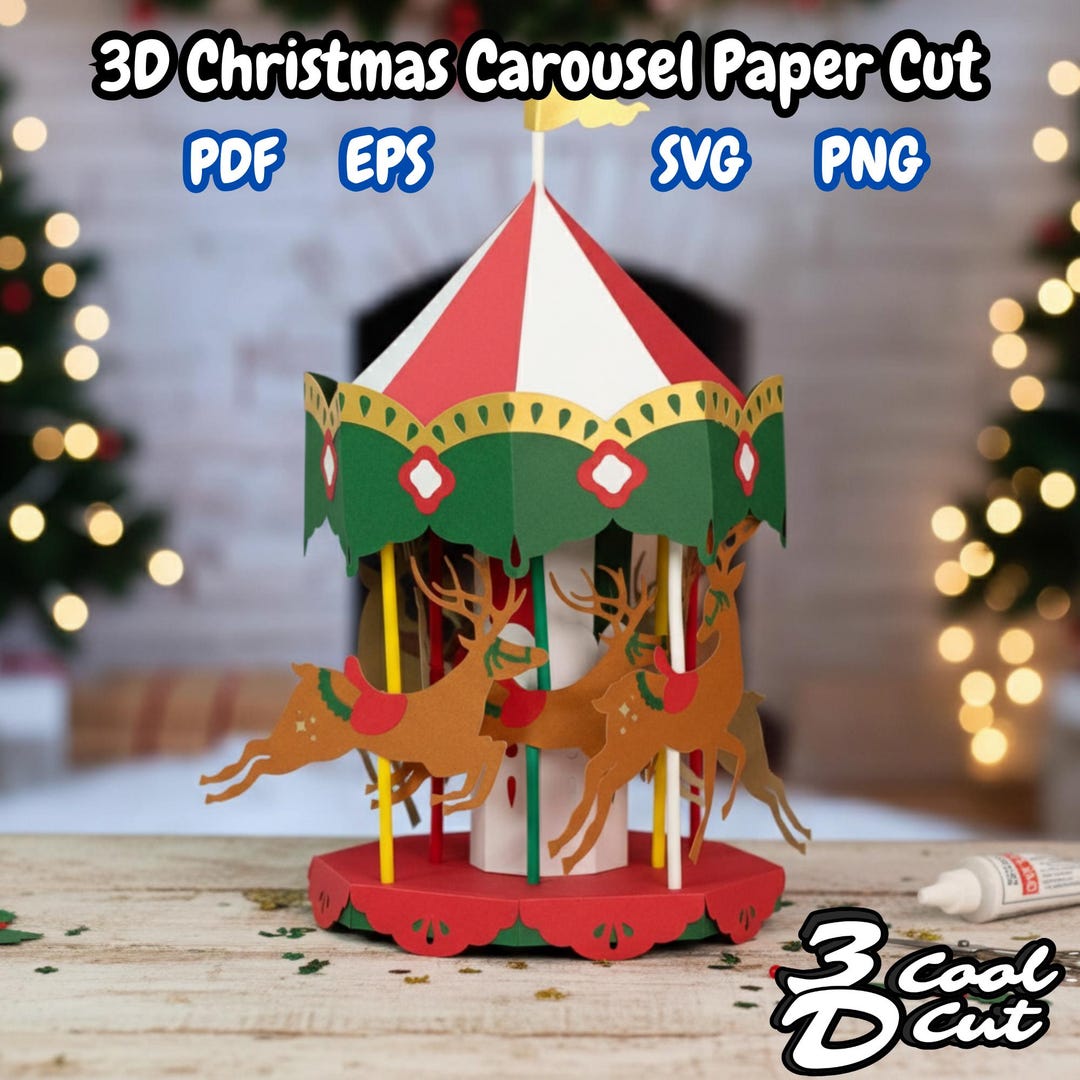 Christmas Carousel 3D Shadow Box SVG, Reindeer Papercut Template, 3D ...