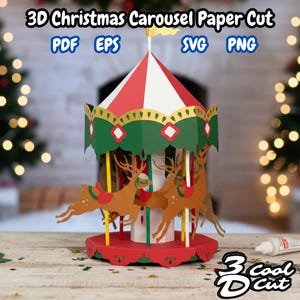 Christmas Carousel 3D Shadow Box SVG, Reindeer Papercut Template, 3D ...
