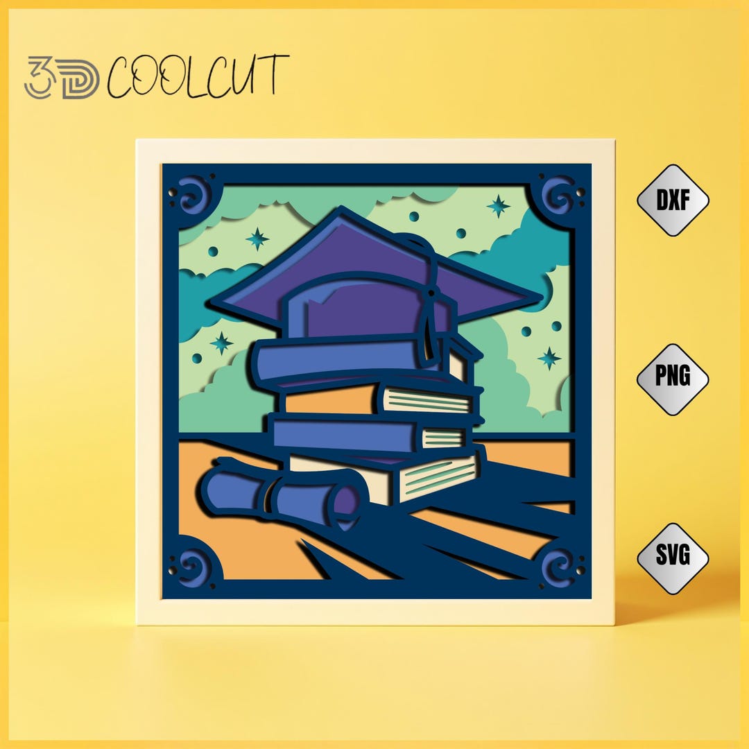 Graduation Cap & Books 3D Shadow Box SVG: Class of 2025 Papercut ...