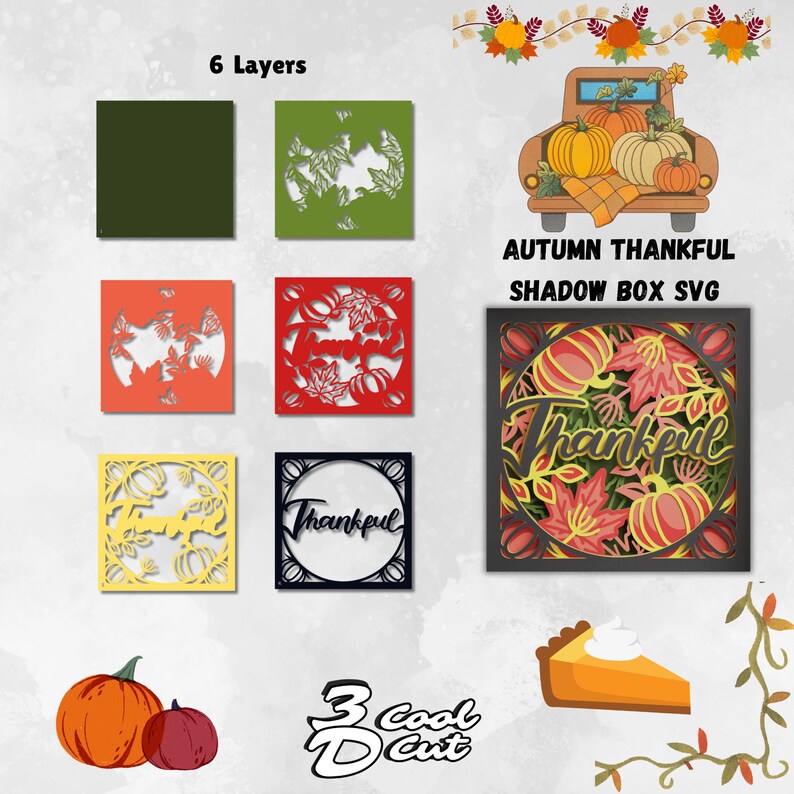 Autumn Thankful Shadow Box SVG, 3D Layered Thanksgiving Pumpkin ...