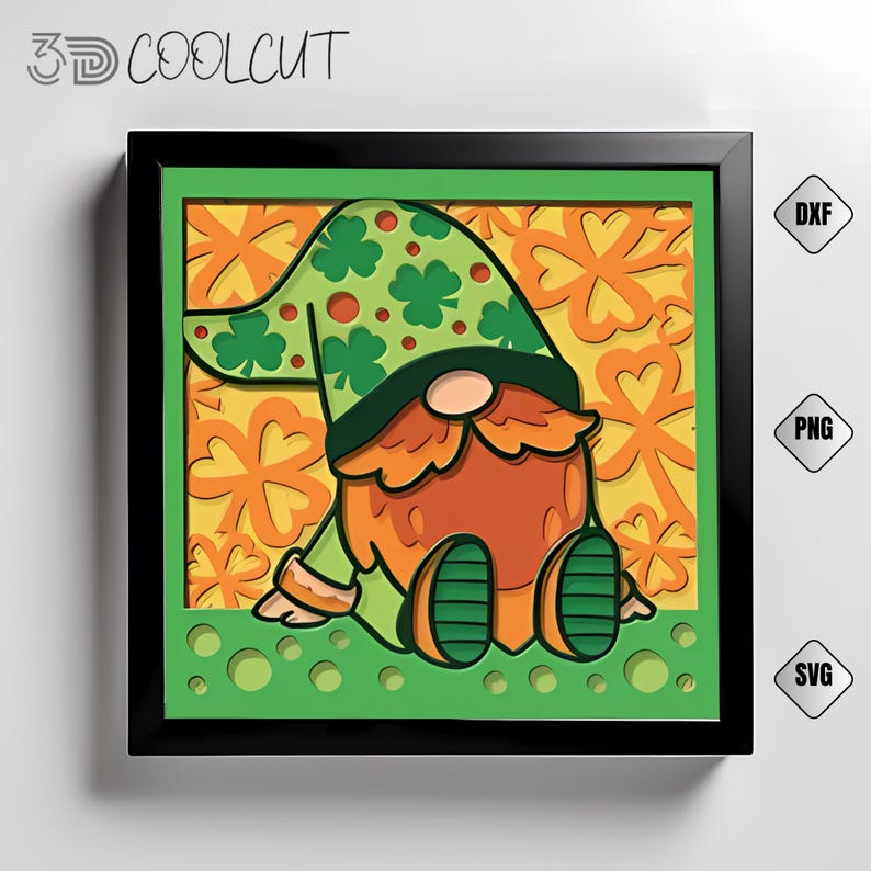 St. Patrick's Gnome 3D Shadow Box SVG: Layered Paper Art (digital ...