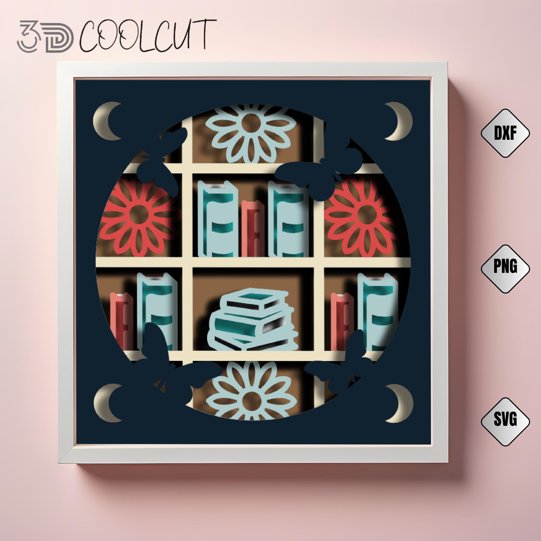 Stacked Books 3D Paper Cutting File: Library Bookshelf SVG (9x9 Inches ...