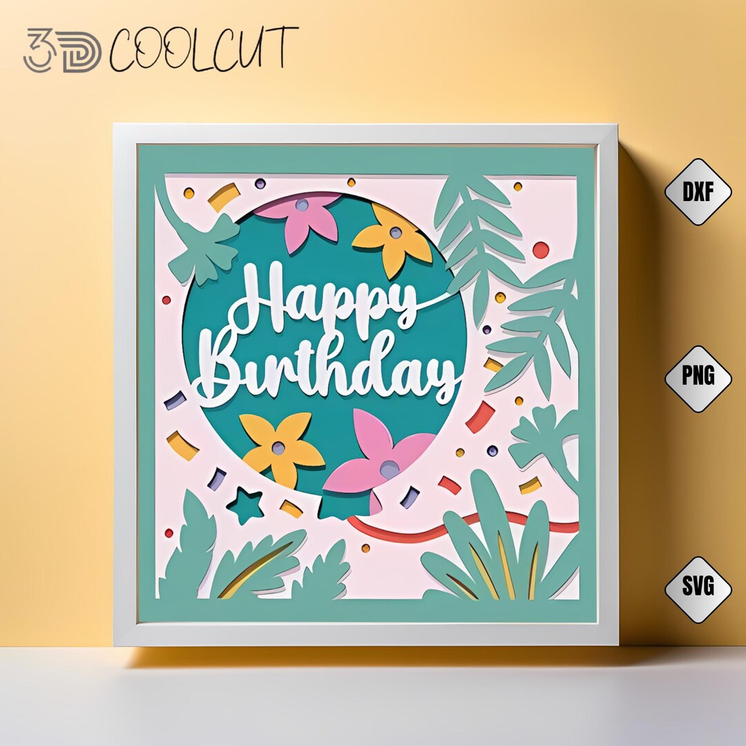 Floral Birthday Balloon 3D Shadow Box: Layered Paper Cut File (SVG, PDF ...