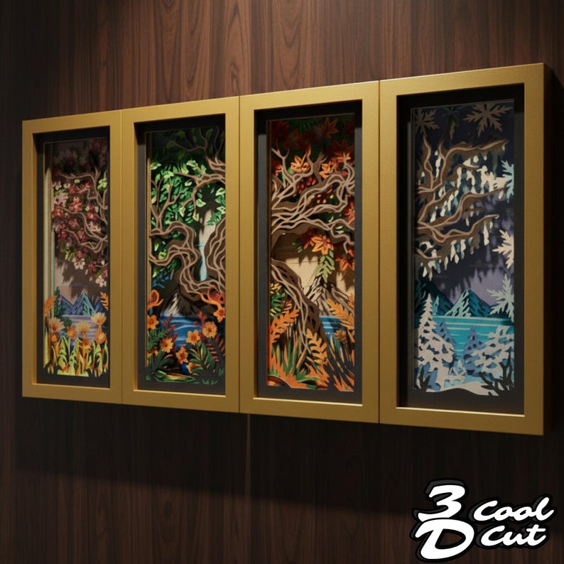 Four Seasons Scenery Shadow Box SVG, 3D Nature Layered Paper Cut ...