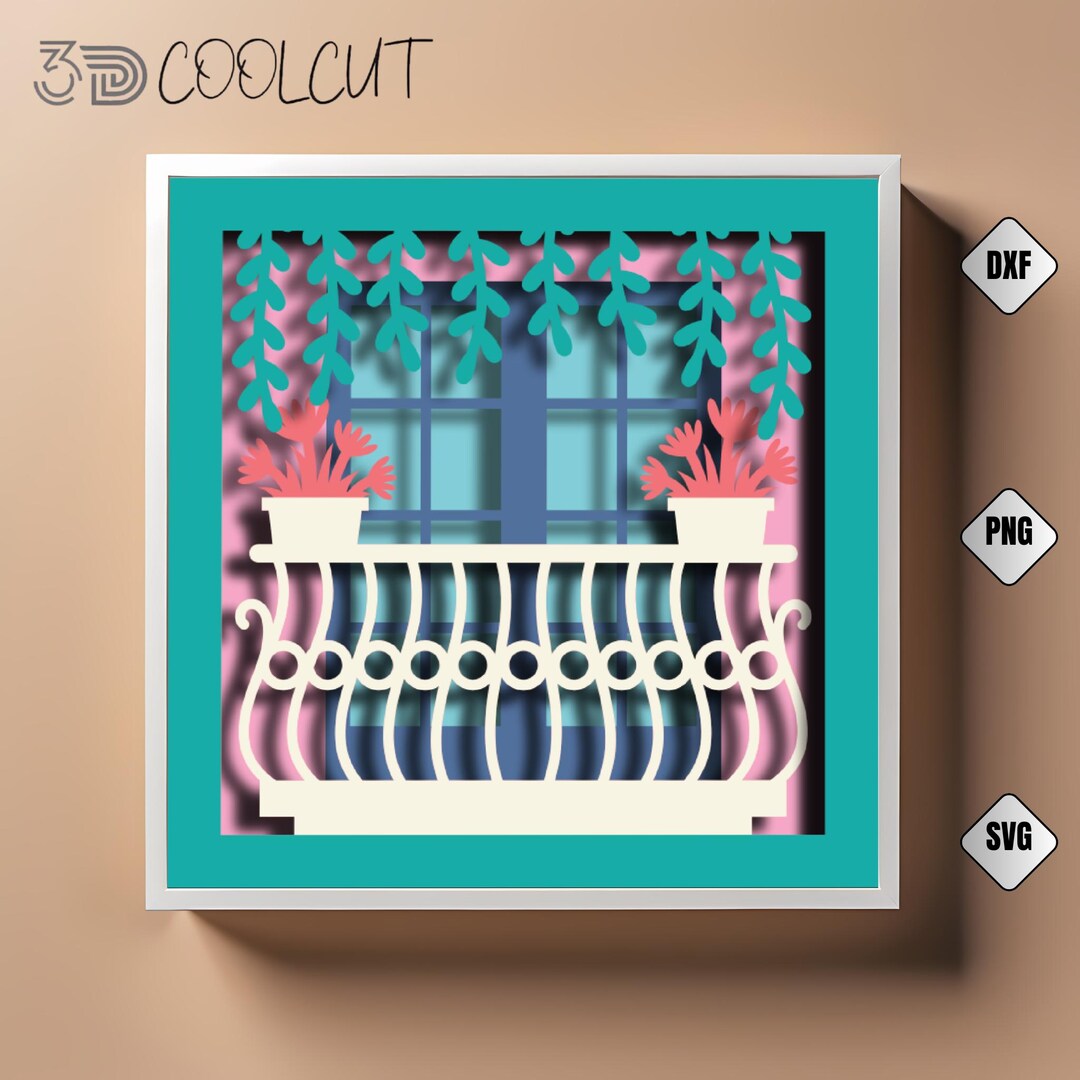 Floral Balcony Shadow Box SVG: 3D Layered Paper Cut Design (digital ...