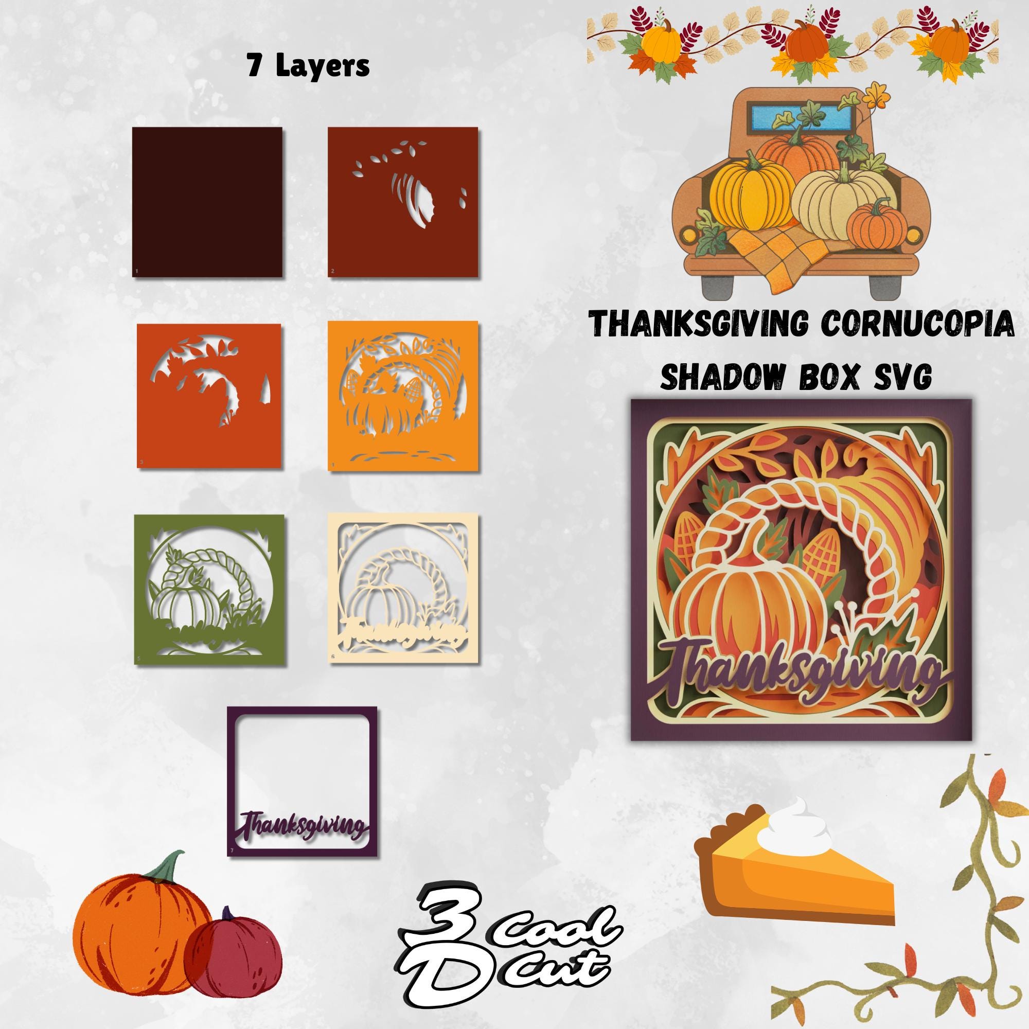 Thanksgiving Cornucopia Shadow Box SVG, 3D Layered Autumn Papercut ...