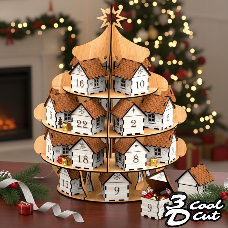 Christmas Tree Advent Calendar SVG, Laser Cut 3D Countdown With 25 Mini ...