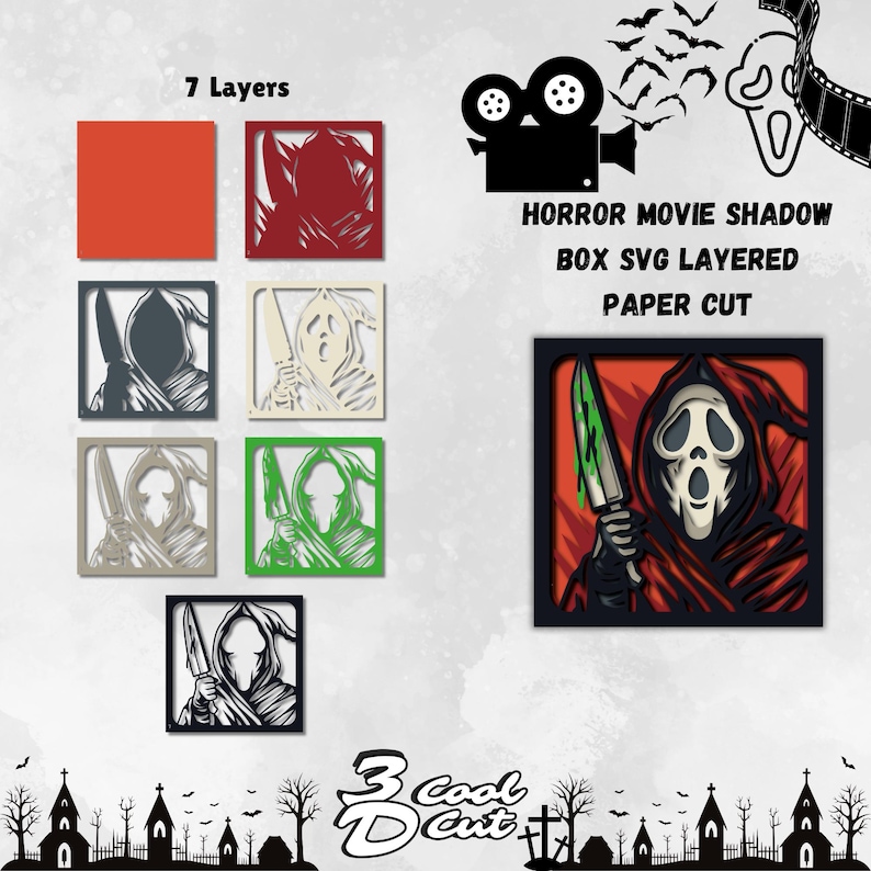 Horror Movie Shadow Box SVG, Ghost Mask Killer 3D Layered Papercut ...