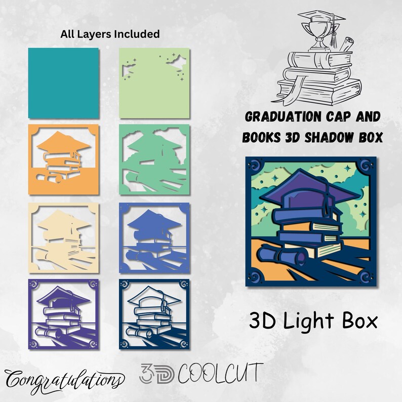 Graduation Cap and Books 3D Shadow Box SVG, Class of 2025 Papercut, DIY ...