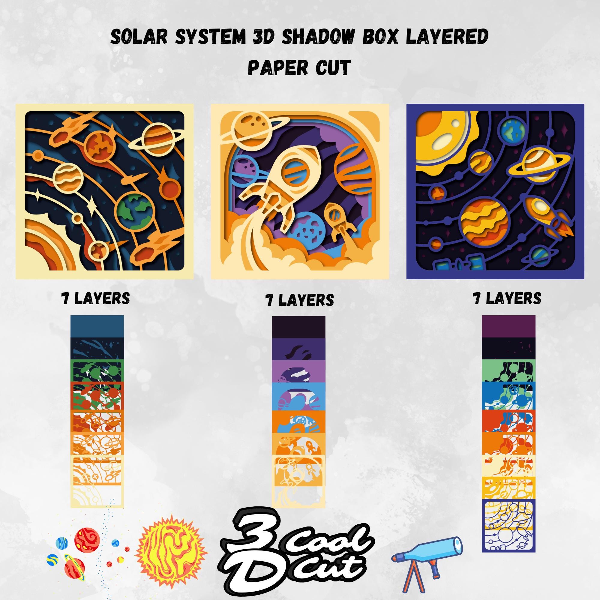 Solar System 3D Shadow Box SVG Bundle, Space Rocket Planet Papercut ...