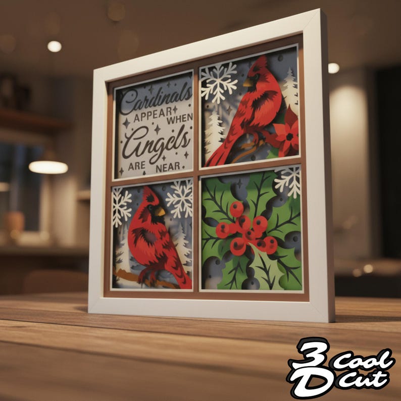Christmas Cardinal Shadow Box SVG, Winter Cardinals 3D Layered Paper ...