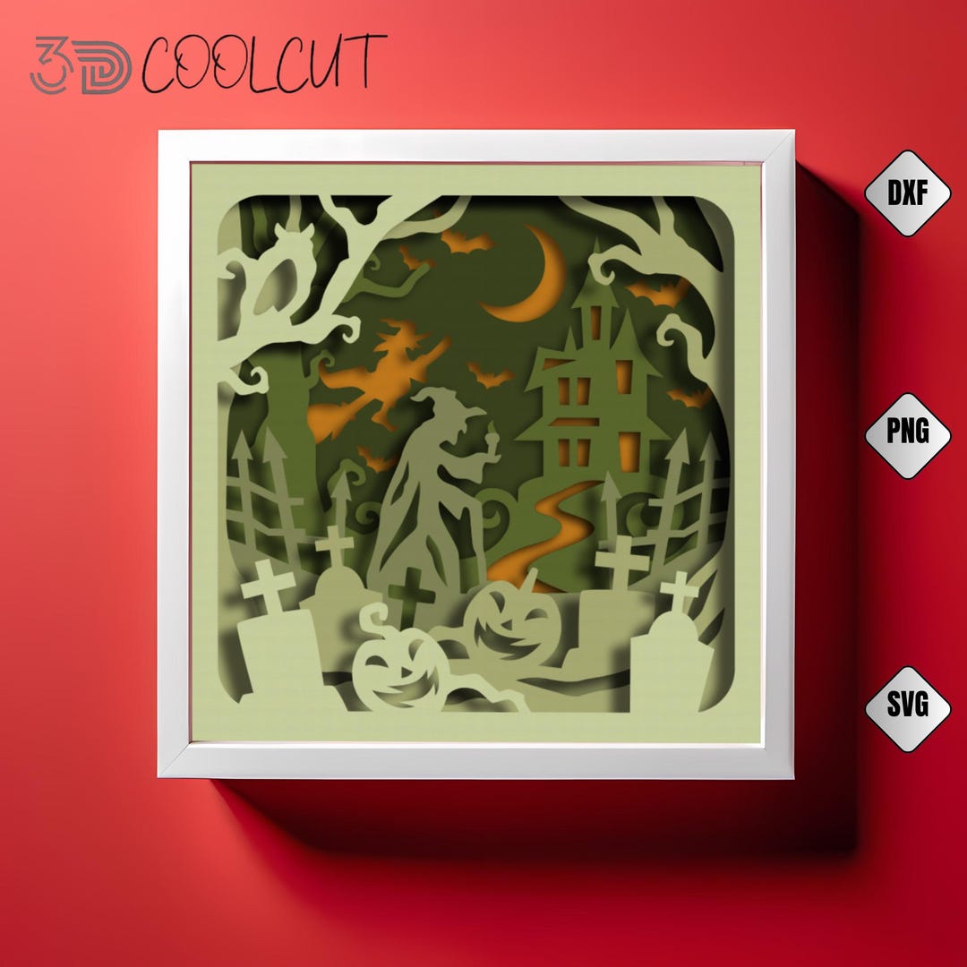 Haunted Graveyard 3D Shadow Box SVG: Halloween Papercut Light Box - Etsy