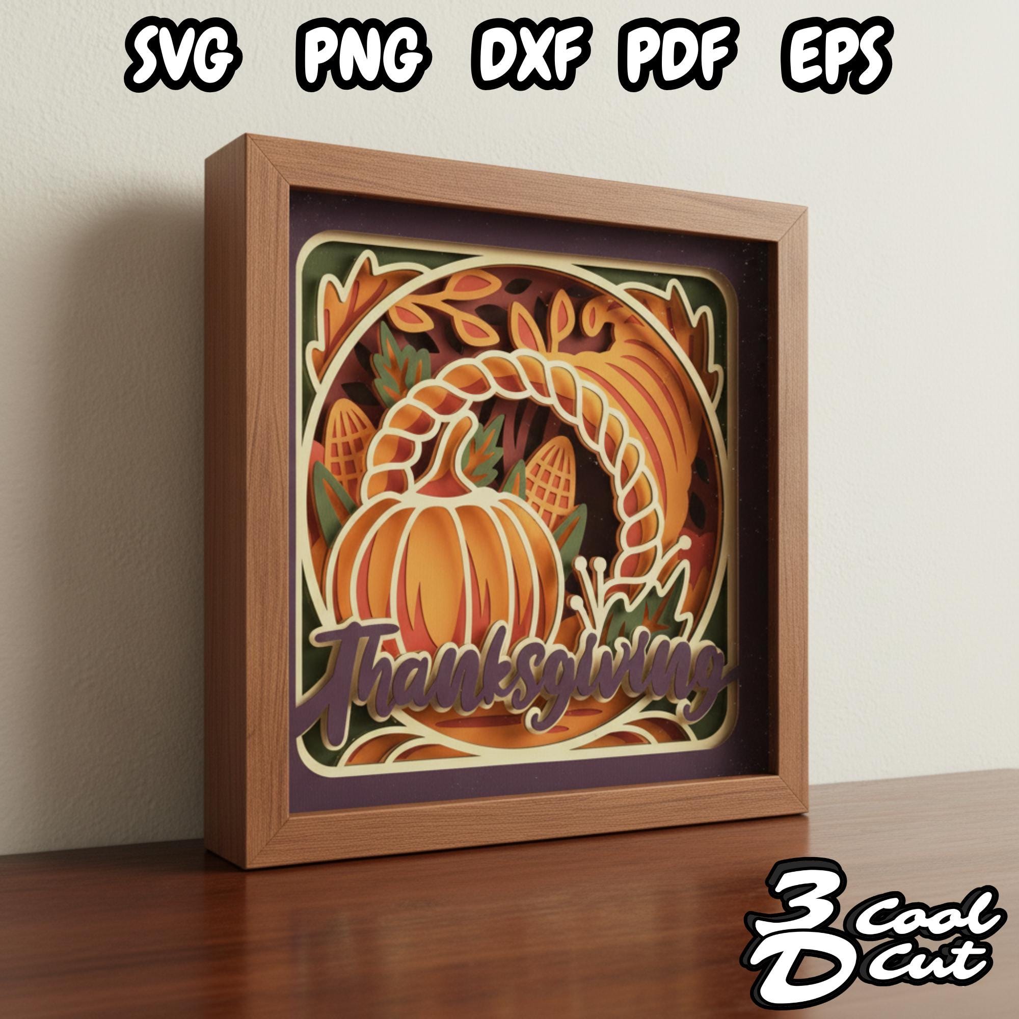 Thanksgiving Cornucopia Shadow Box SVG, 3D Layered Autumn Papercut ...