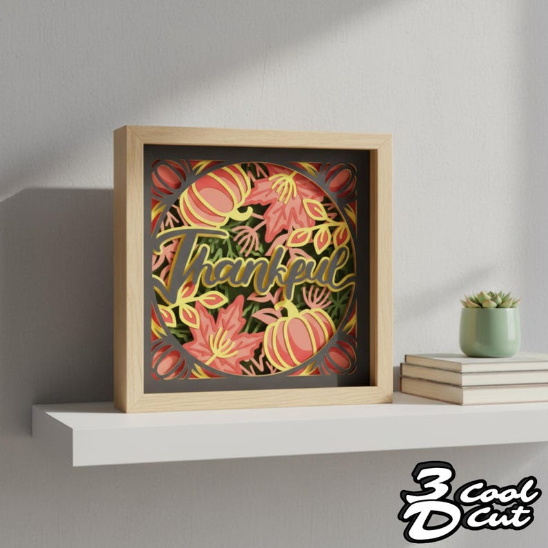 Autumn Thankful Shadow Box SVG, 3D Layered Thanksgiving Pumpkin ...