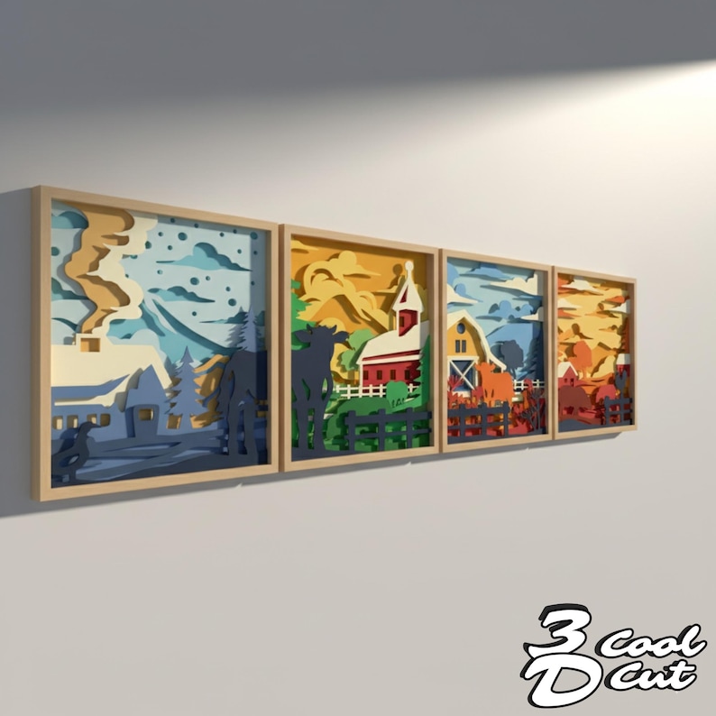 Four Seasons Farm Shadow Box SVG, 3D Layered Papercut Countryside Decor ...