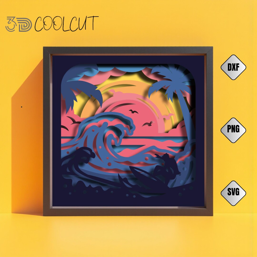 Ocean Waves Shadow Box Paper Cut, 3D Layered Papercut SVG for Cricut ...