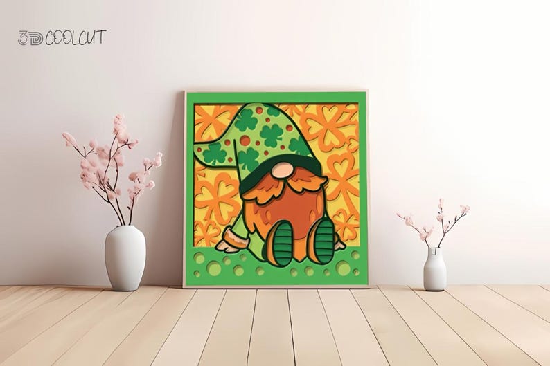 St. Patrick's Gnome 3D Shadow Box SVG: Layered Paper Art (digital ...