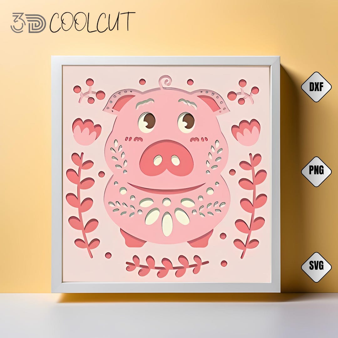 Pig Folk Art 3D Shadow Box: Farmhouse Paper Cut File (SVG/DXF/PDF) - Etsy