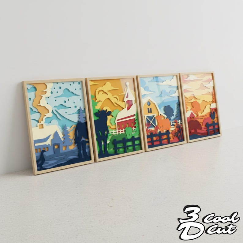 Four Seasons Farm Shadow Box SVG, 3D Layered Papercut Countryside Decor ...