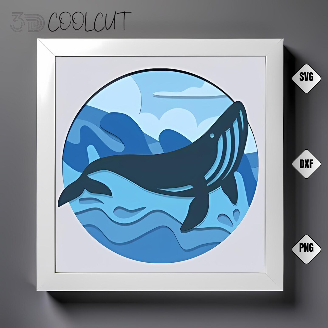 Whale Underwater 3D Shadow Box SVG, Ocean Whale Paper Cut, Sea Life ...