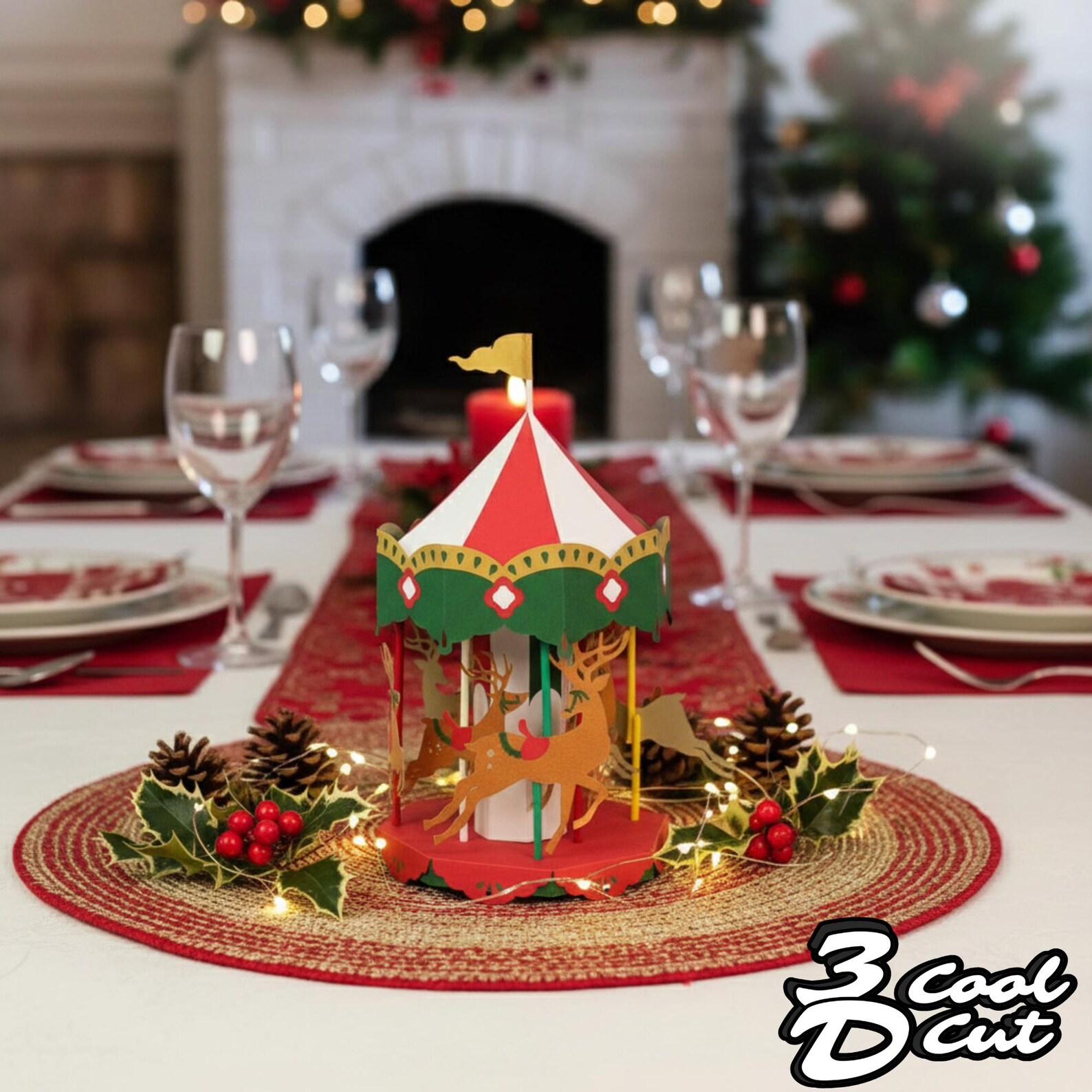 Christmas Carousel 3D Shadow Box SVG, Reindeer Papercut Template, 3D ...