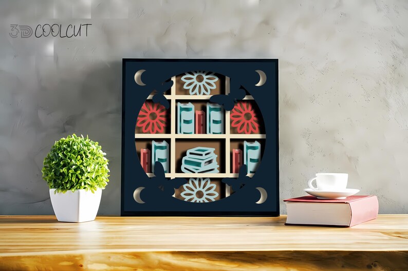 Stacked Books 3D Paper Cutting File: Library Bookshelf SVG (9x9 Inches ...