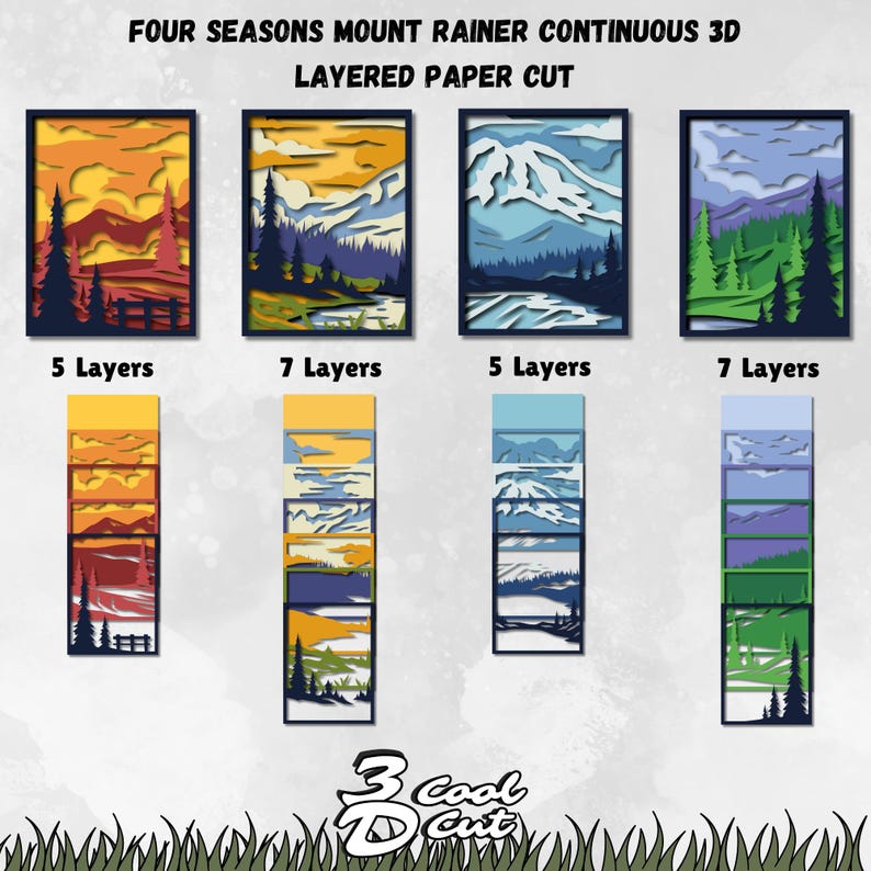 Four Seasons Mountain Shadow Box SVG, 3D Layered Landscape Papercut, 3D ...