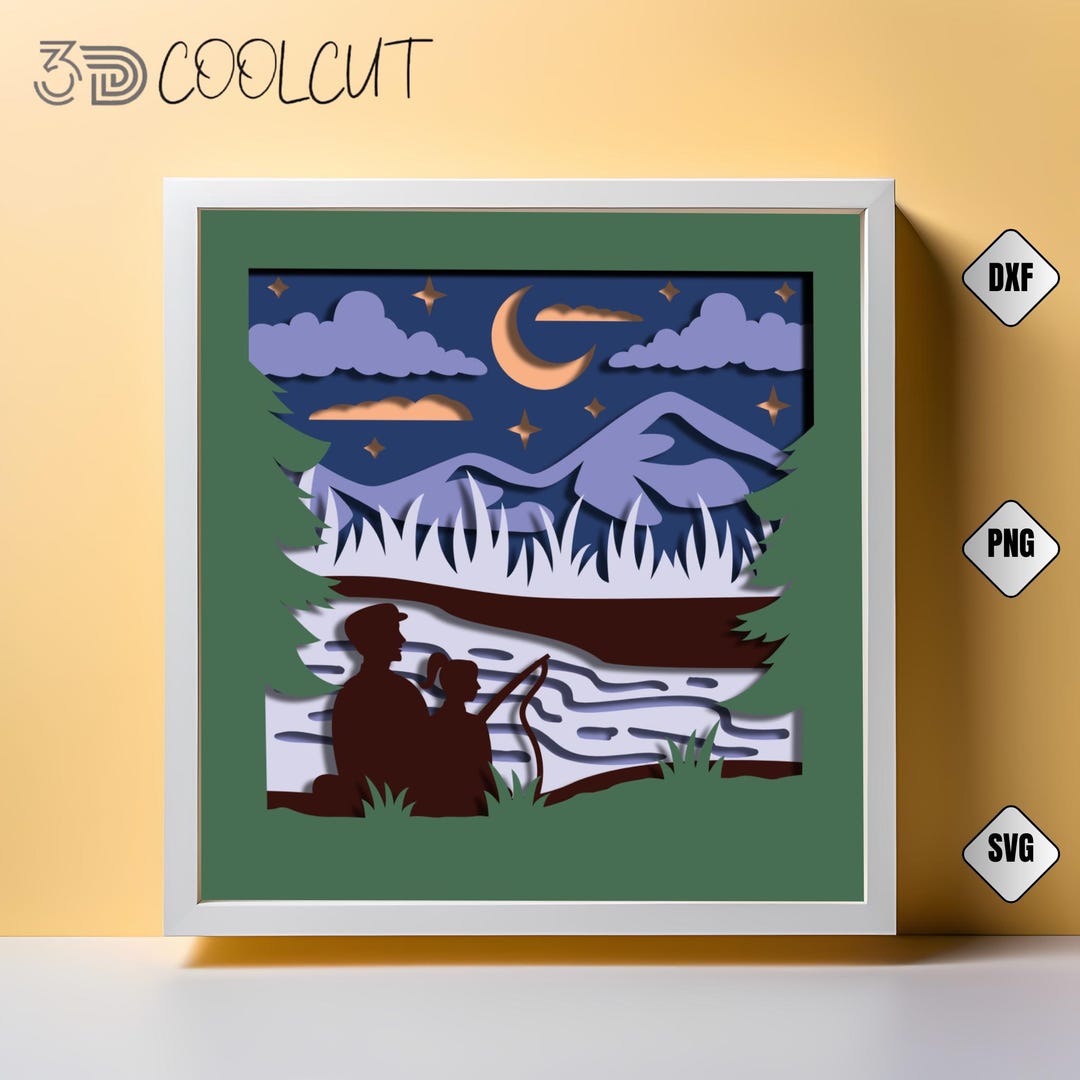 Father & Daughter Fishing Shadow Box SVG: Layered Papercut Design ...