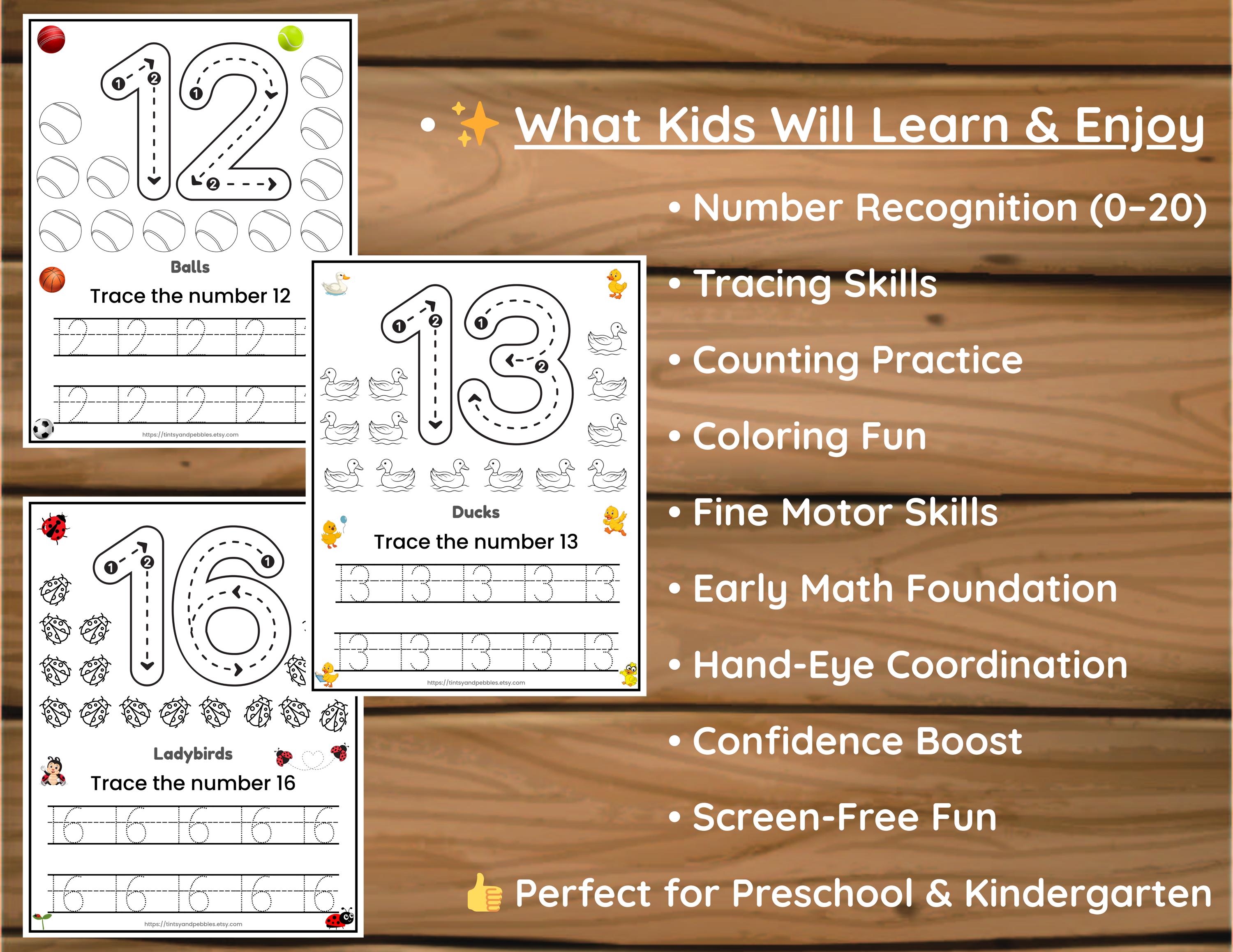 Number Tracing Worksheets 0-20, Handwriting Practice (PDF & PNG) - Etsy