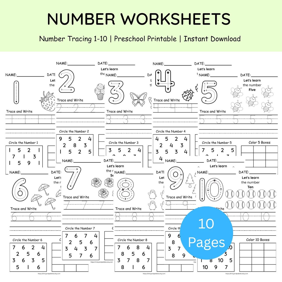 1-10 Number Tracing, Preschool Worksheet Printable, Handwriting ...