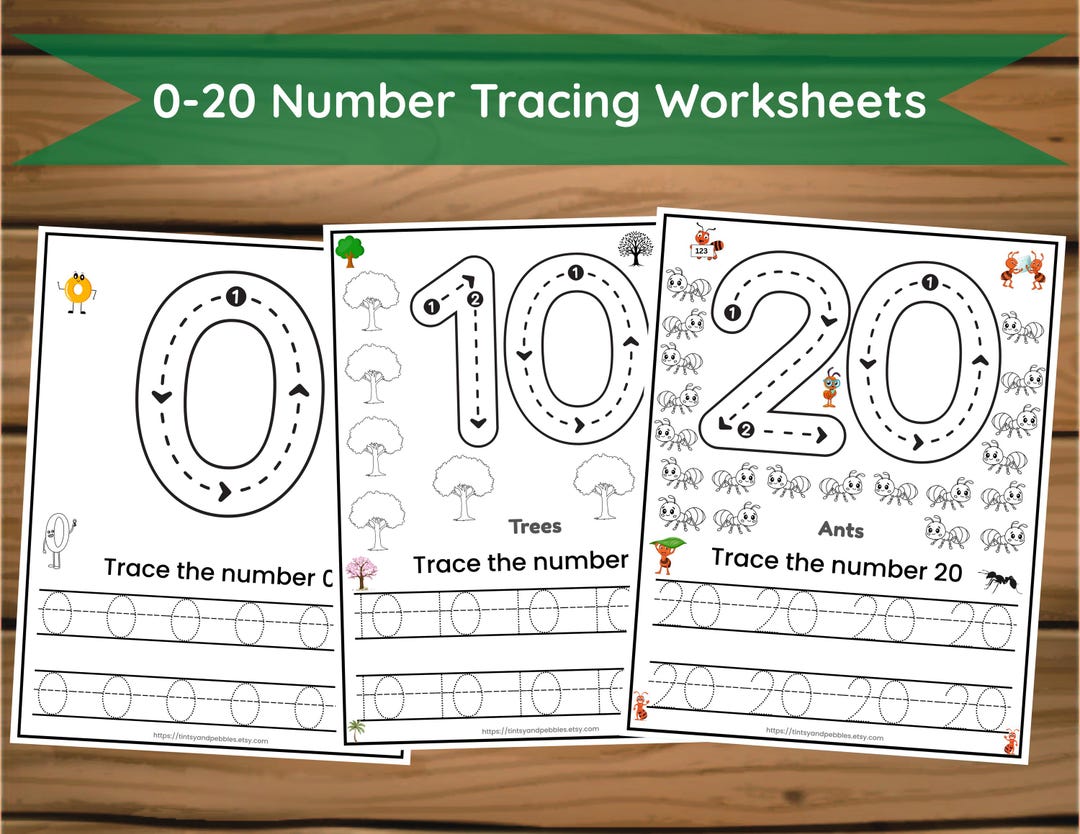 Number Tracing Worksheets 0-20, Handwriting Practice (PDF & PNG) - Etsy