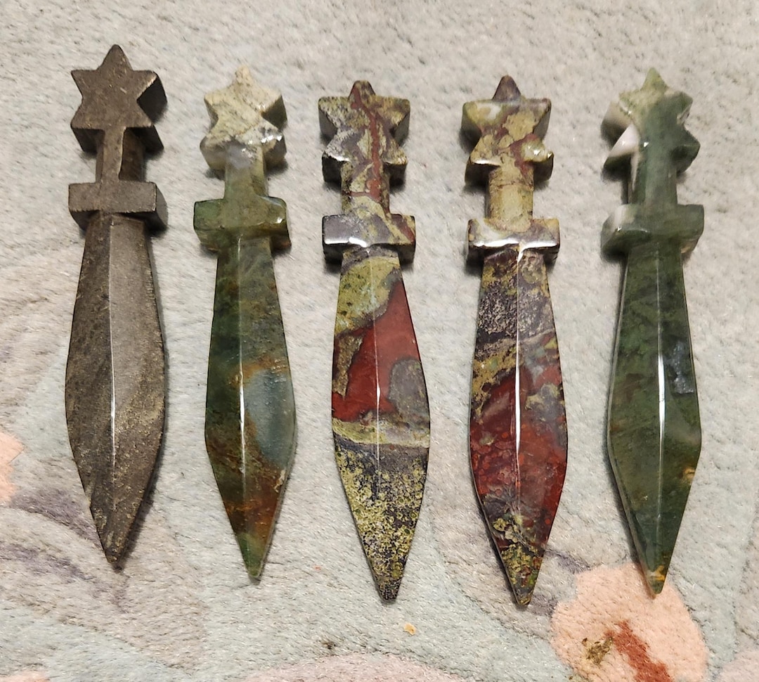 Gemstone Dagger, Stone Knife, African Blood, Pyrite, Moss Agate, 5.3 ...