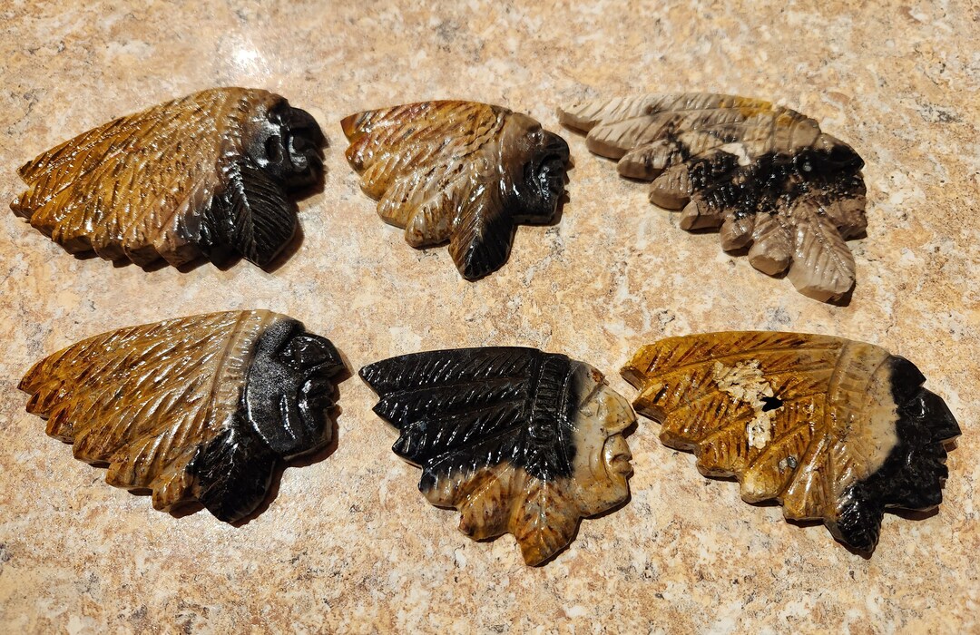 Indian Head Petrified Palm Root, Carved Crystal Native American Head ...