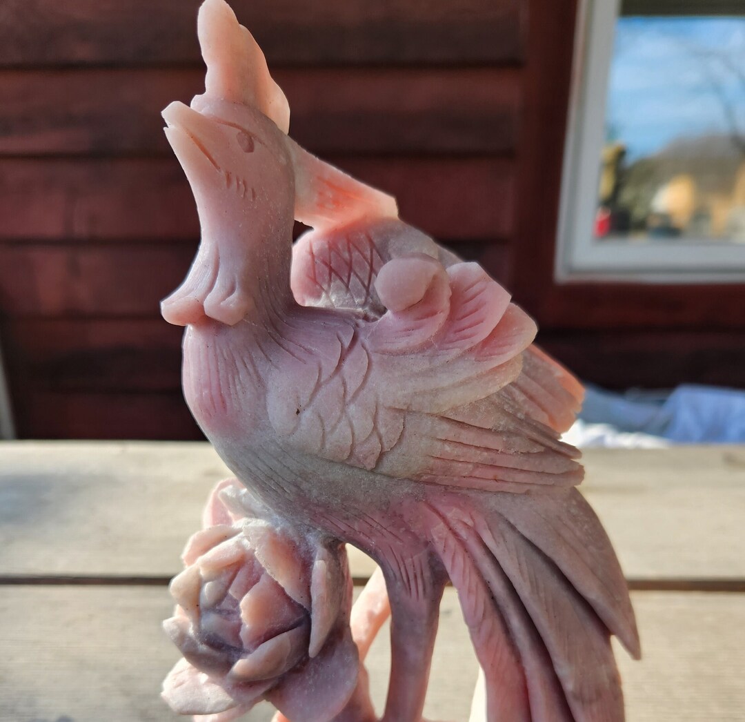 Large Pink Opal Phoenix Carving, Peppermint Candy Opal Carving ...